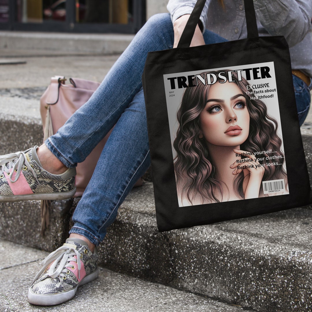 Aesthetic Magazine Cover Tote Bag: Black and White Fashion - Etsy