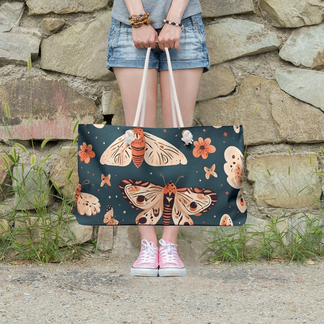 Cottagecore Moth Weekender Bag: Teal Green Travel Tote - Etsy
