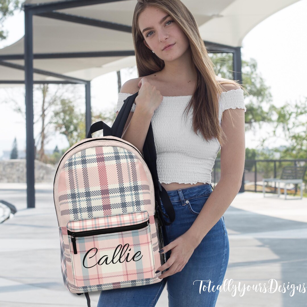 Personalized Pink Plaid Backpack: Girly Travel Bag - Etsy
