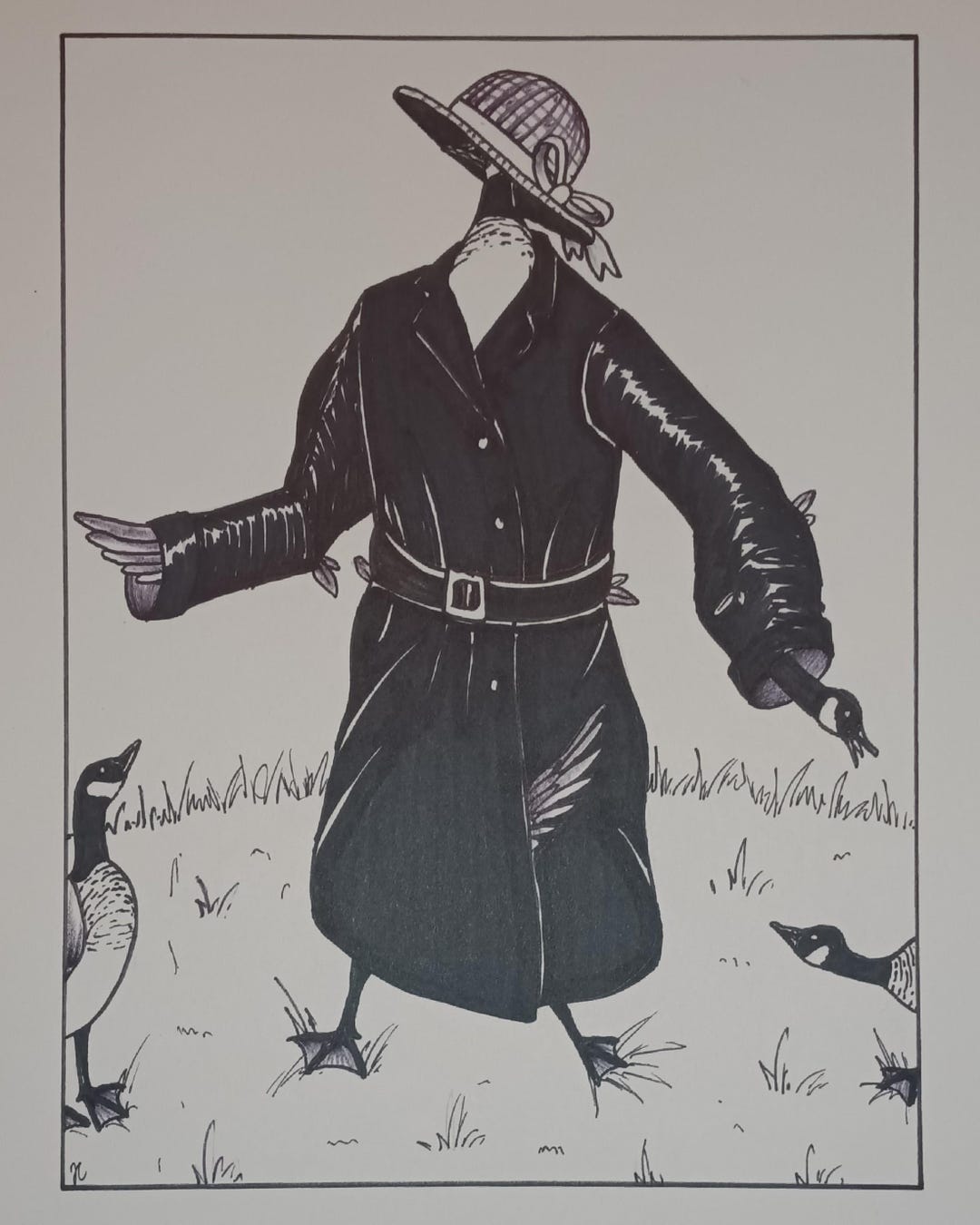 Original Ink | Geese in Trench Coat Wall Art - Etsy