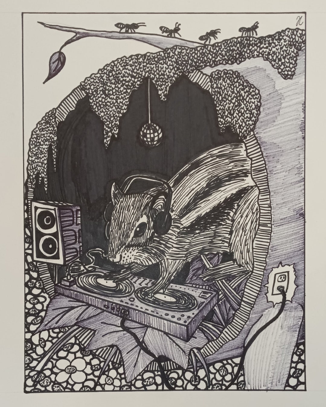 DJ Chipmunk Ink Drawing - Etsy