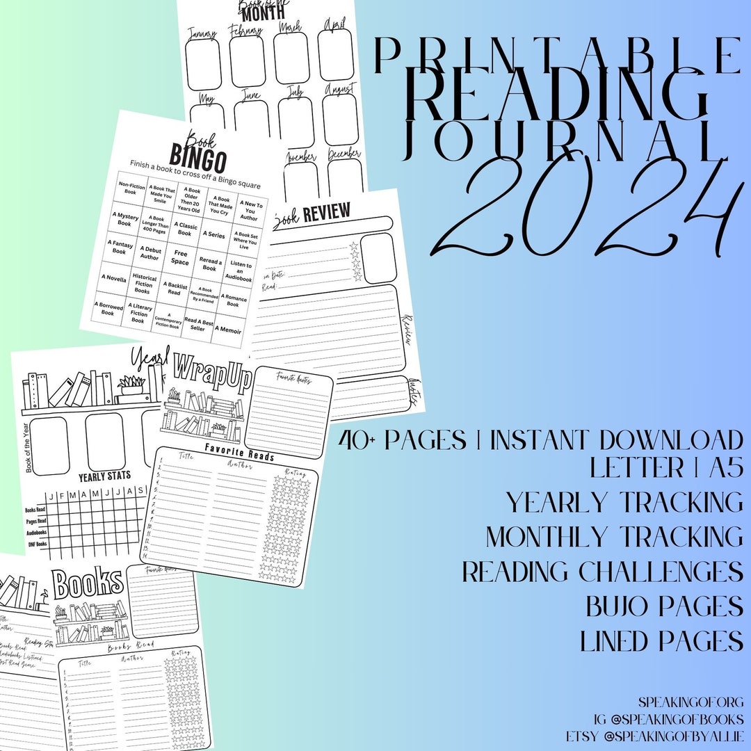 2024 Reading Journal, Bundle Printable, Reading Planner, Book Log ...