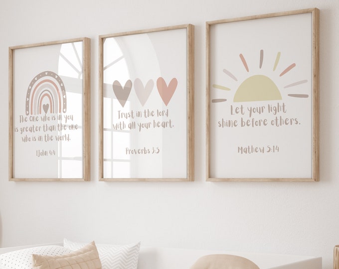 Christian Nursery Set of 3 Prints, Nursery Gallery Wall Art, Nursery ...