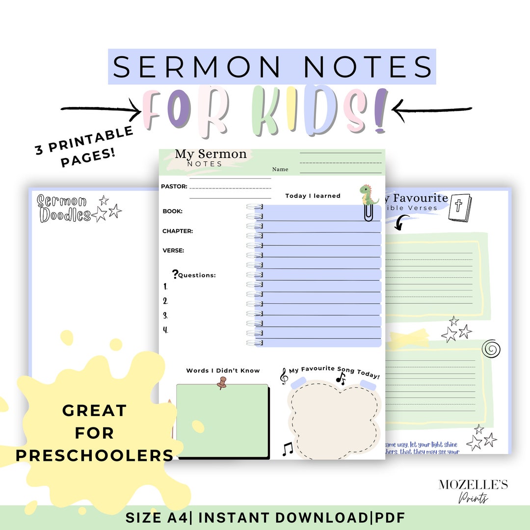 Sermon Notes for Kids Church Activity Book Bible Verse Notes for Kids ...