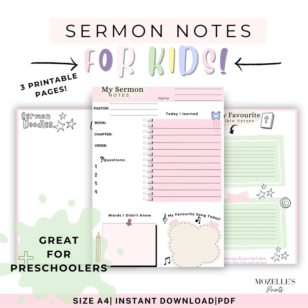 Sermon Notes for Kids Church Activity Book Bible Verse Notes for Kids ...