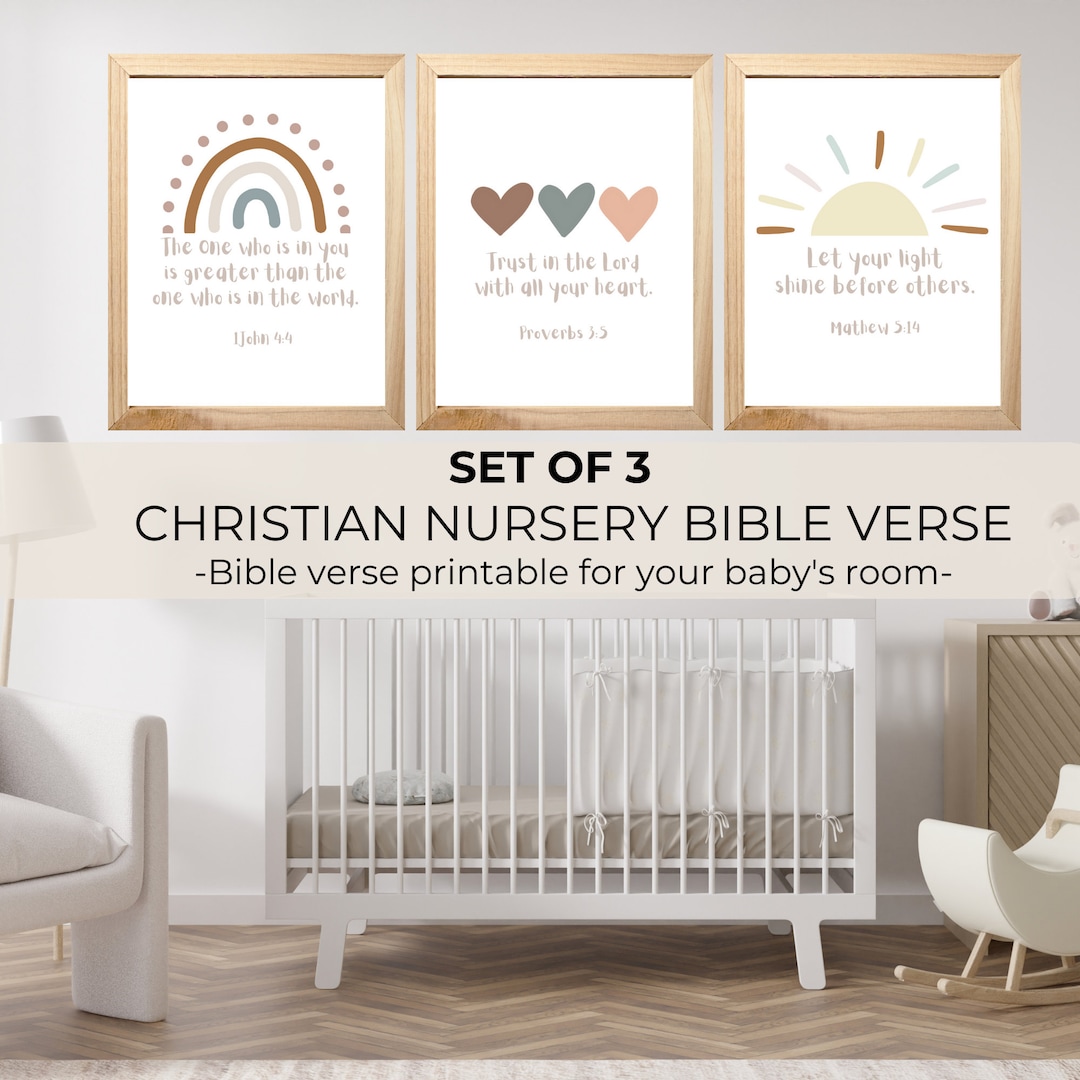 Set of 3 Bible Verse Baby Printable, Baby Bible Verse Decor, Boho ...