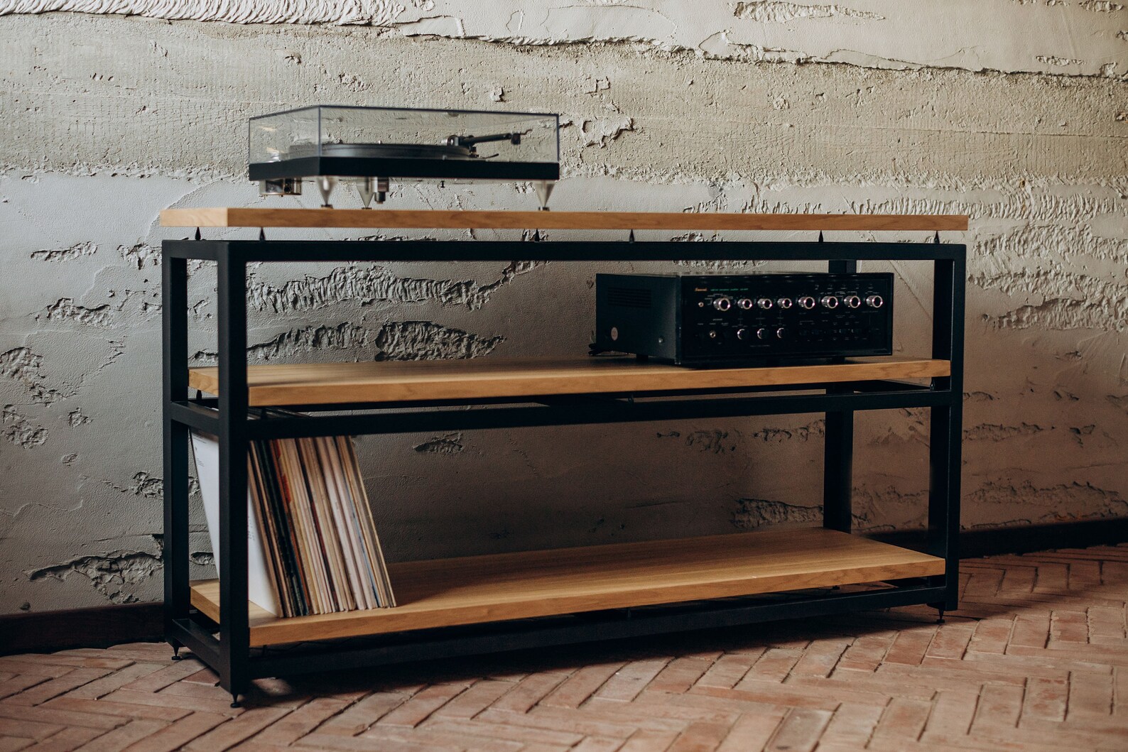 Hifi Audio Rack Cabinet Wood and Metal Construction for Turntable ...