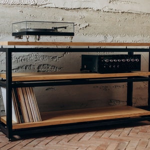 Hifi Audio Rack Cabinet Wood and Metal Construction for Turntable ...