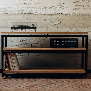 Hifi Audio Rack Cabinet Wood and Metal Construction for Turntable ...