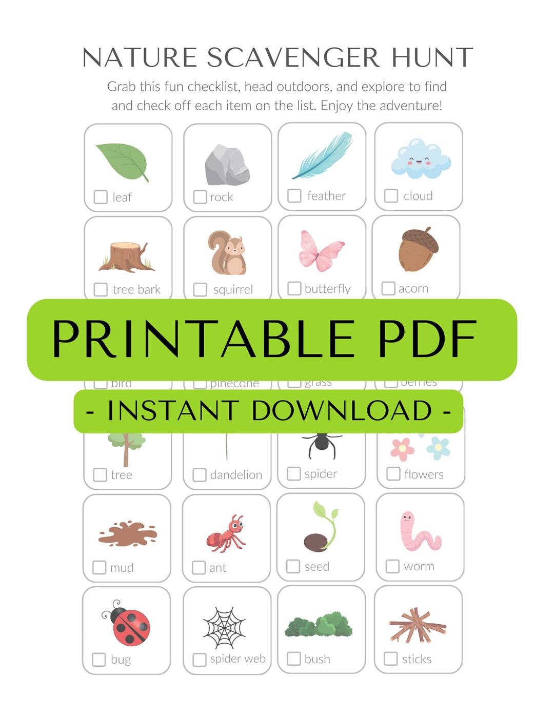 Nature Scavenger Hunt for Kids PDF Outdoor Adventure Printable ...