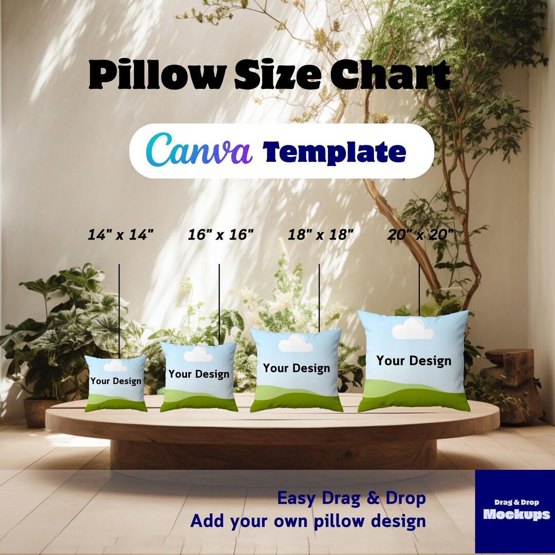 Pillow Mockup Size Chart Canva Template Drag and Drop Mockups Printify ...