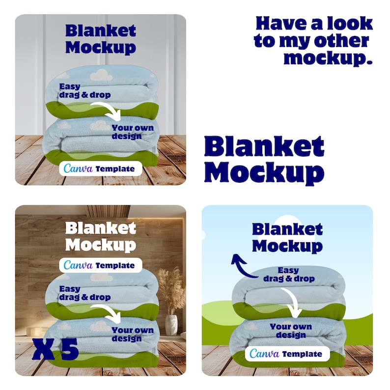 Blanket Mockup Editable Canva Mock, Throw Blanket Mockup, POD Friendly ...