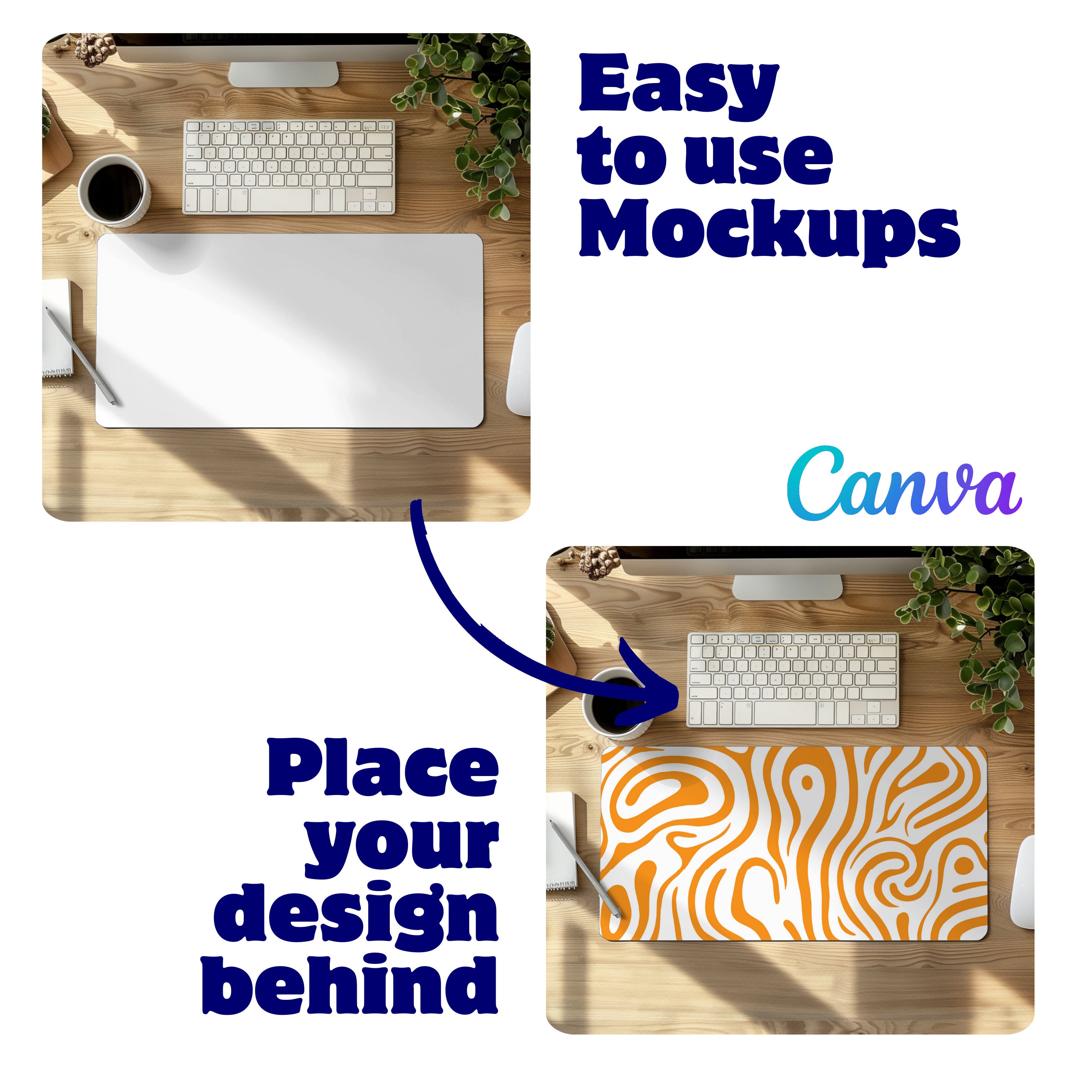 Desk Mat Mockup Canva Mousepad Mockup Bundle, Set of 4 Editable Desk ...