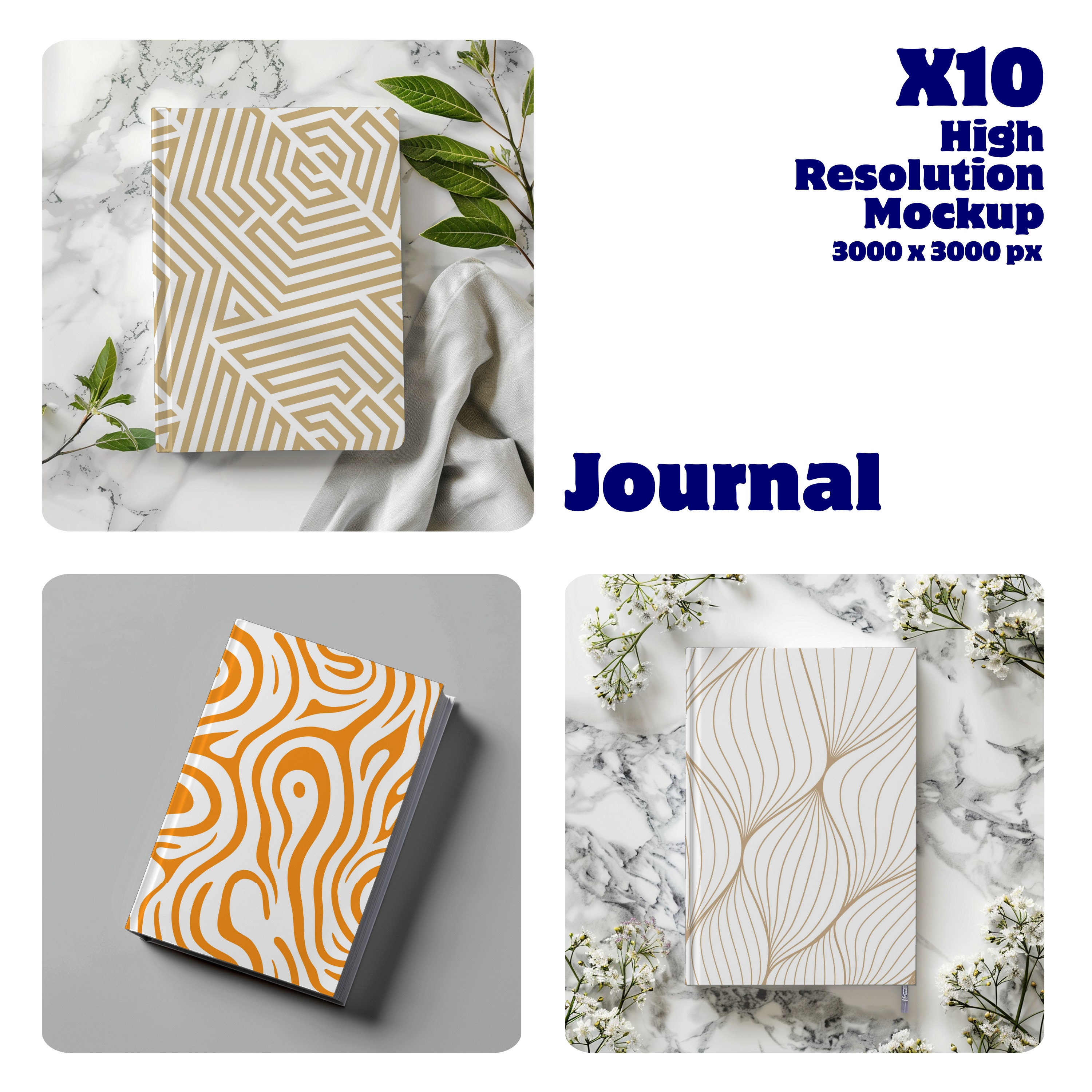 Journal Mockup Canva Bundle X10 Hardcover Notebook Mockup, KDP Journal ...