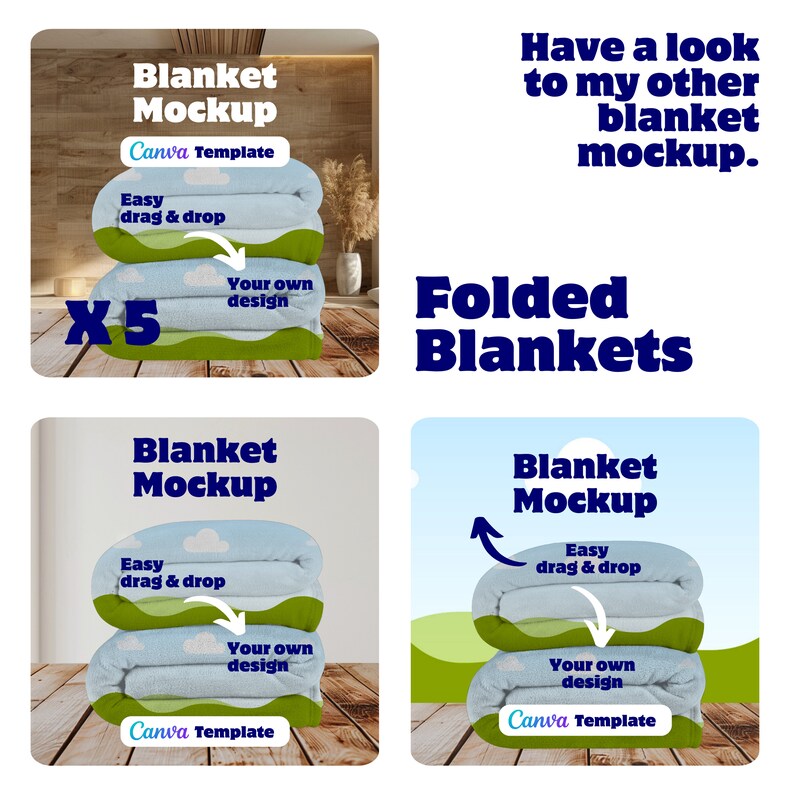 Blanket Mockup Canva Template Drag and Drop Mockup, Throw Blanket ...