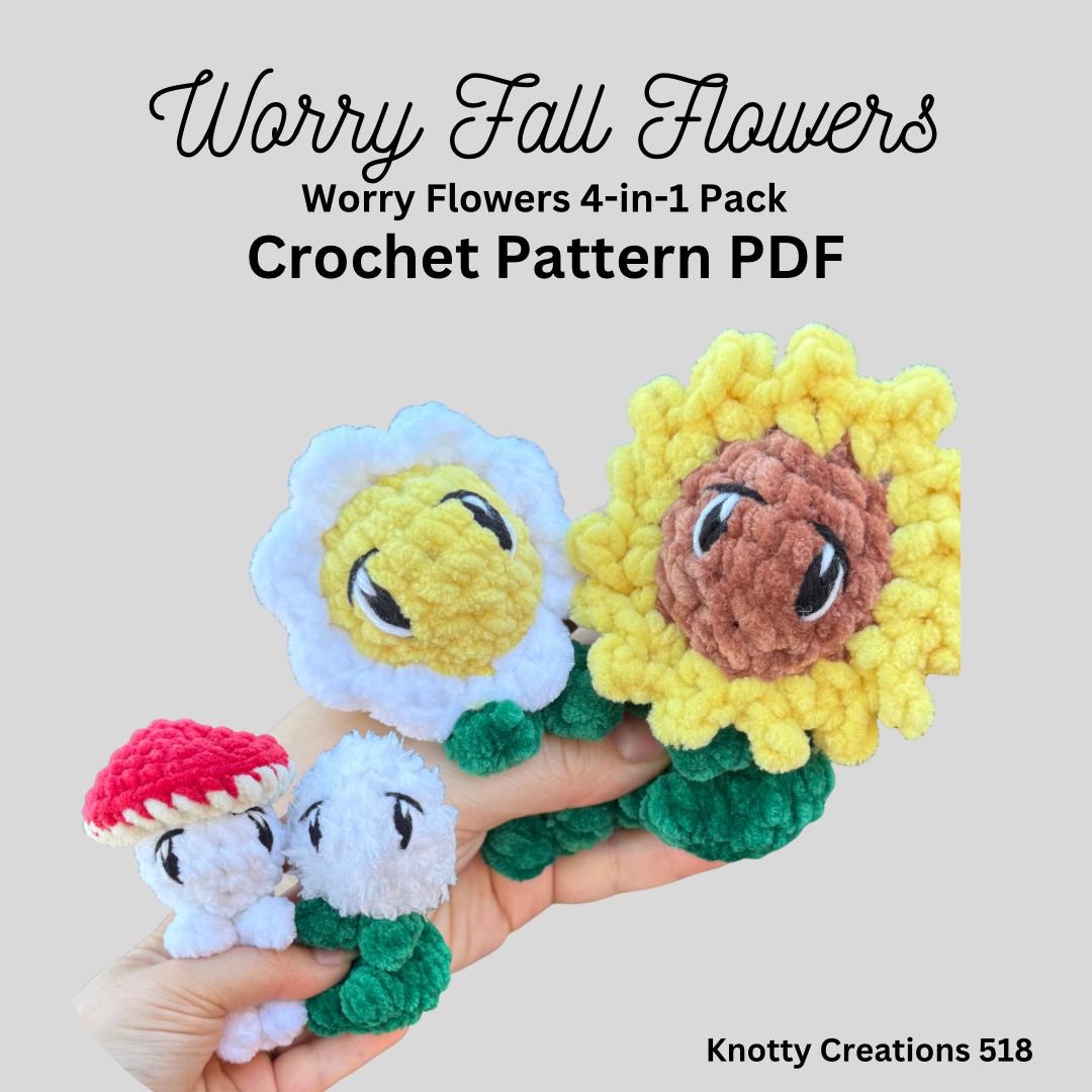 Worry Fall Flowers, 4-in-1 Crochet Pattern, Anxiety Plushie, Pocket ...