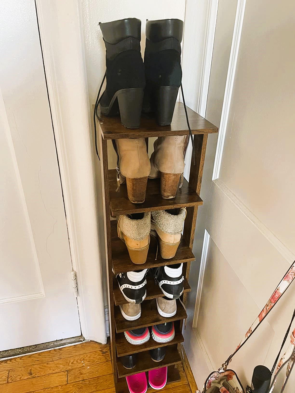 8 Tiers Wooden Vertical Shoe Rack | Shoe Rack Entryway | Modern Shoe ...