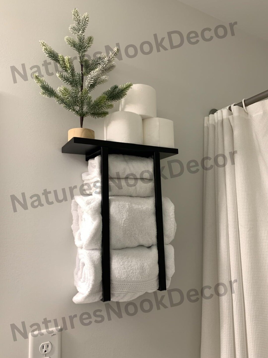 Metal Towel Holder With Black Wooden Shelf | Towel Rack | Towel Storage ...