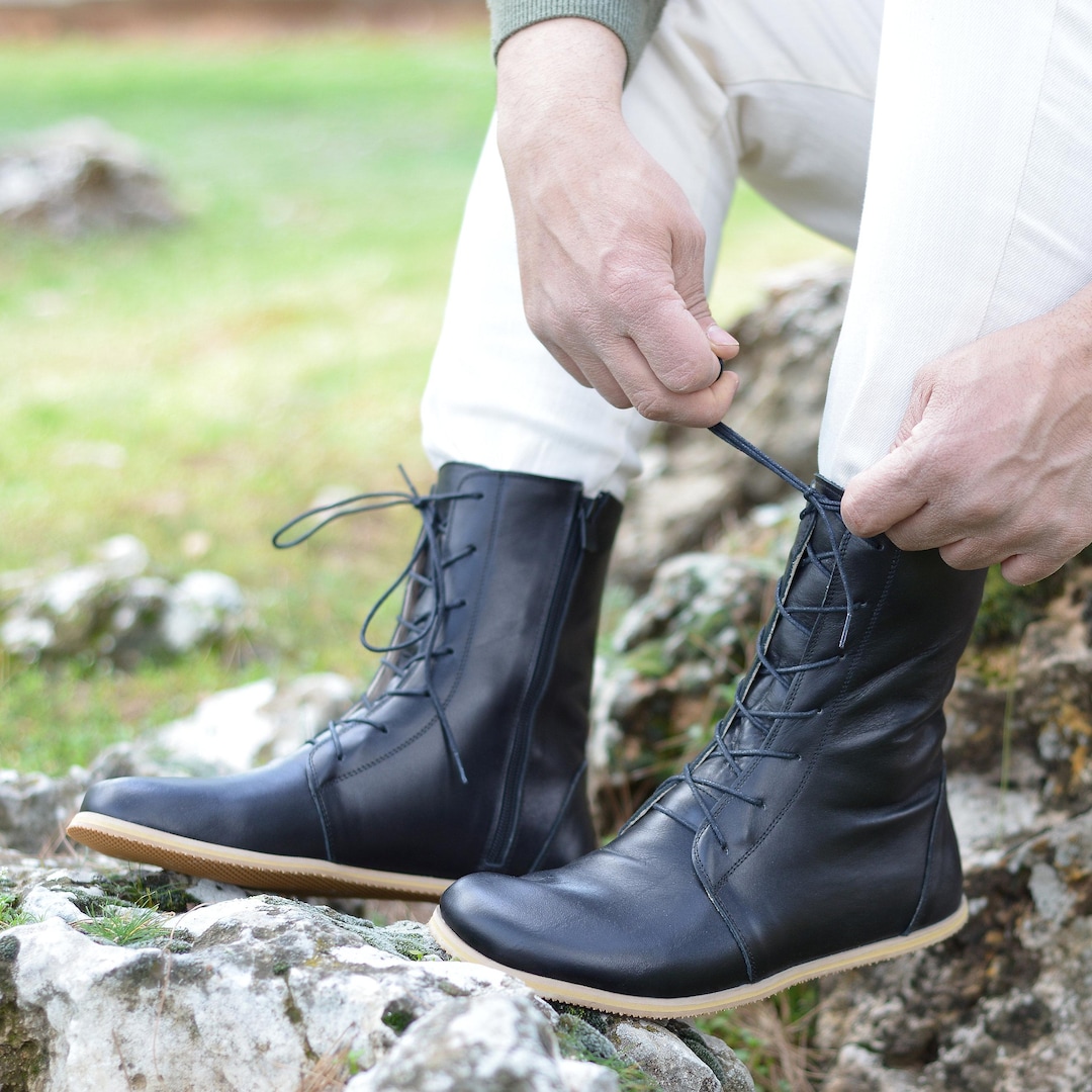 Handmade Leather Barefoot Boots: Royal Black Zero Drop Boots - Etsy