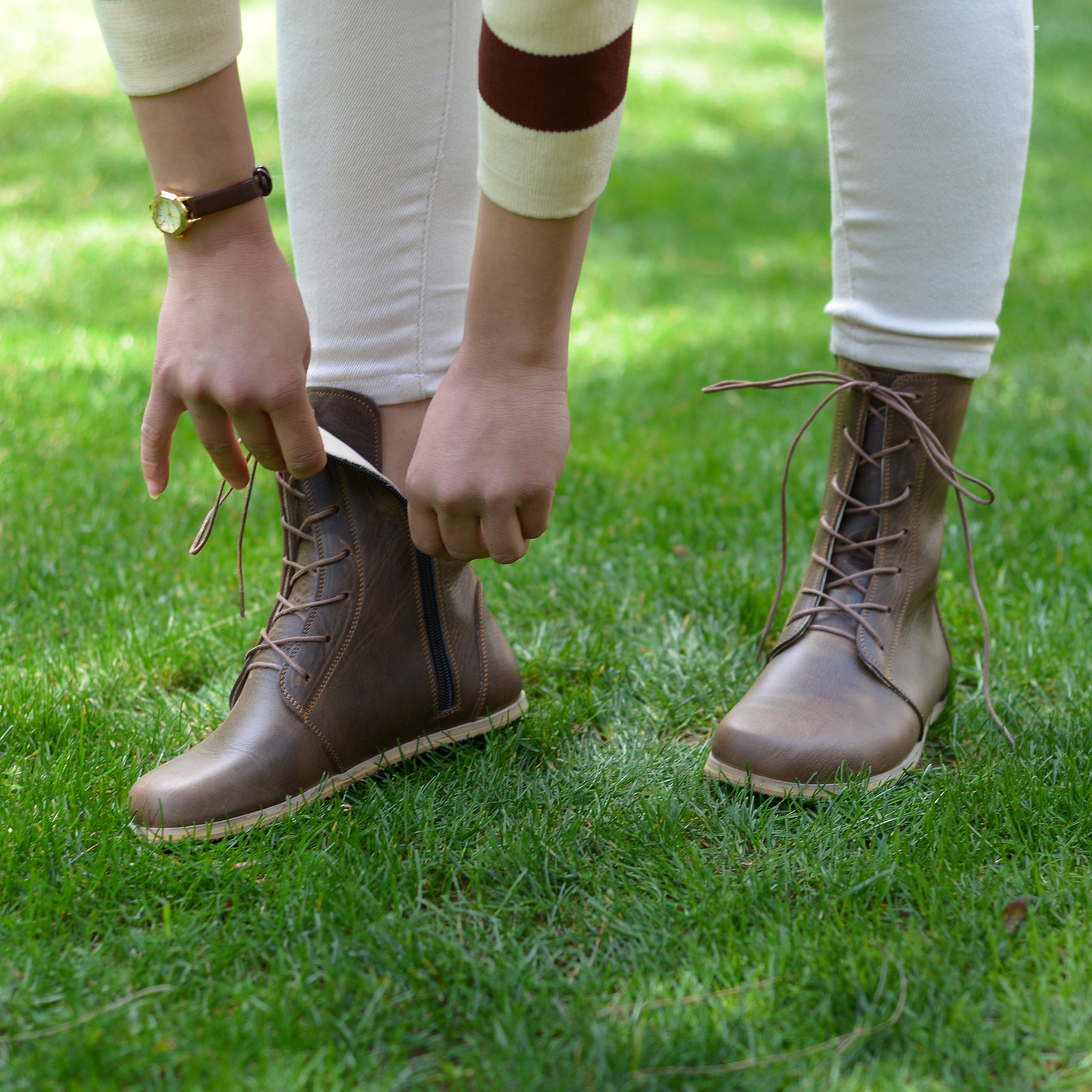 Women Barefoot Leather Boots, Handmade Winter Boots, Laced and Zipped ...
