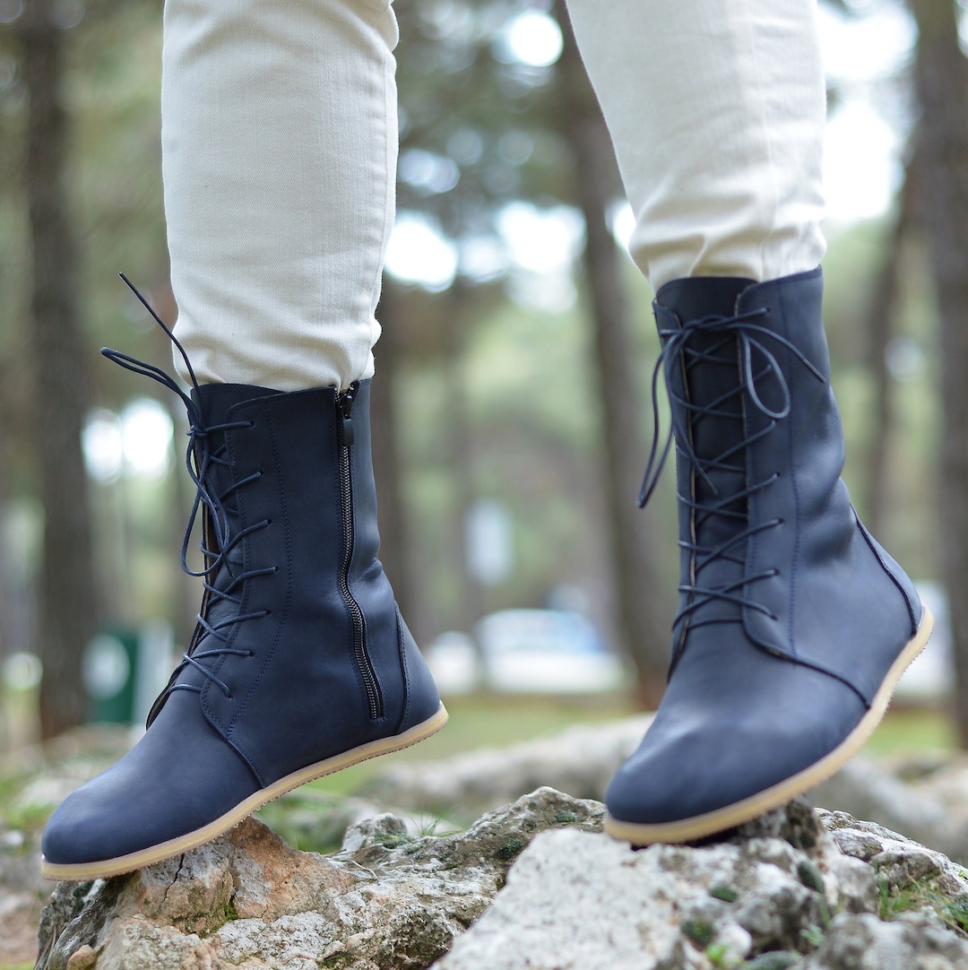 Men Leather Barefoot Boots, Handmade Minimalist Zero Drop Boots, Laced ...