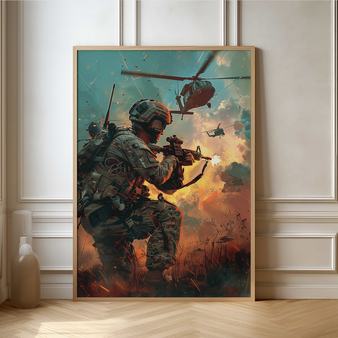 Epic Military Combat Poster - High Action War Art Print for Enthusiasts ...