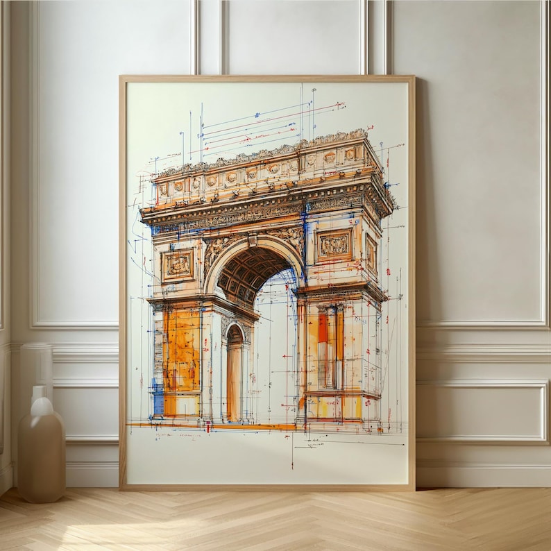 Arc De Triomphe Sketch Print, Contemporary Line Art Poster - Etsy