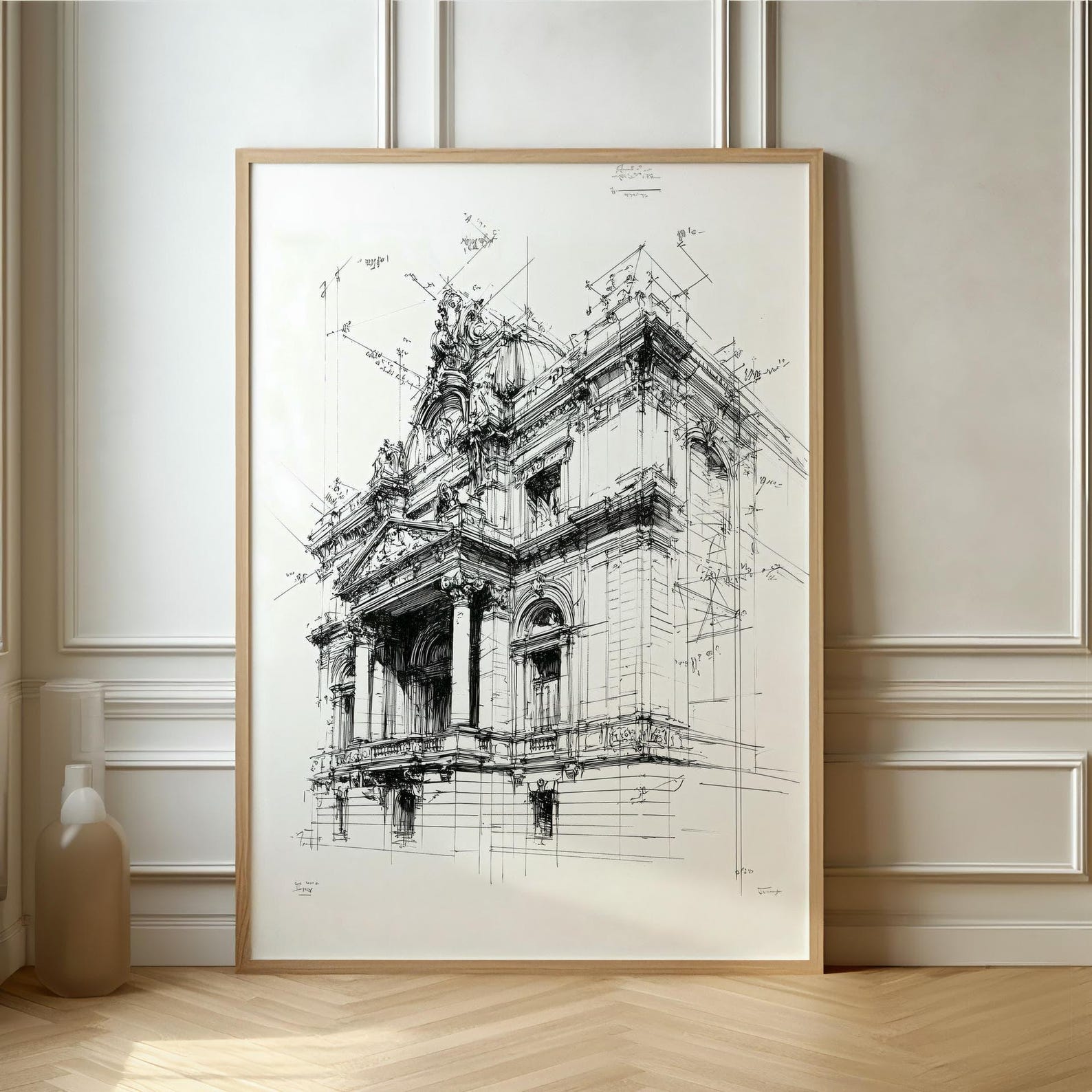Architectural Line Art Print – Classic Building Sketch, Modern Decor ...