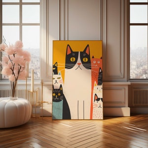 Whimsical Cat Family Poster - Modern Illustration Wall Art for Cat ...