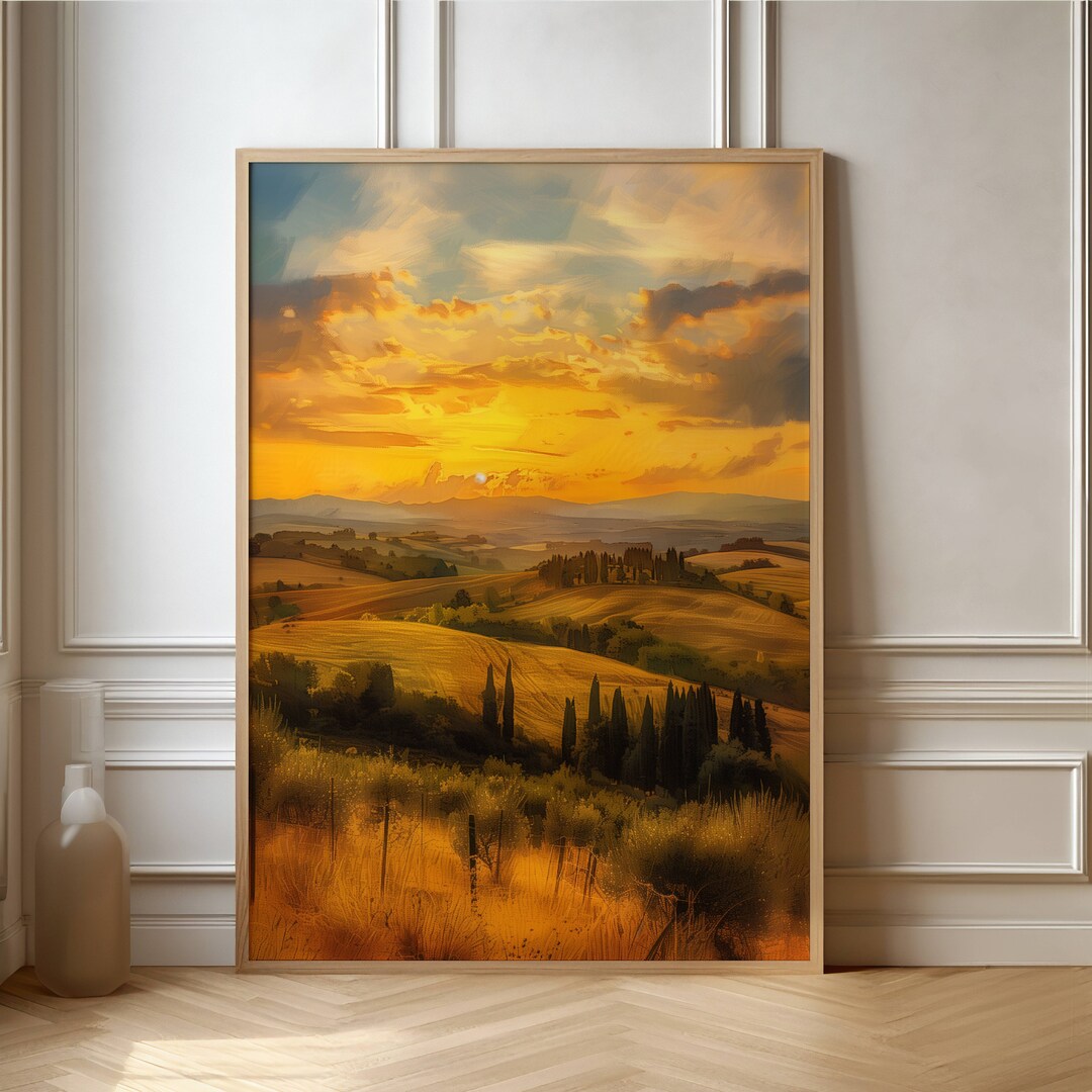 Golden Hour in Tuscany Poster - Serene Italian Landscape Artwork - Etsy