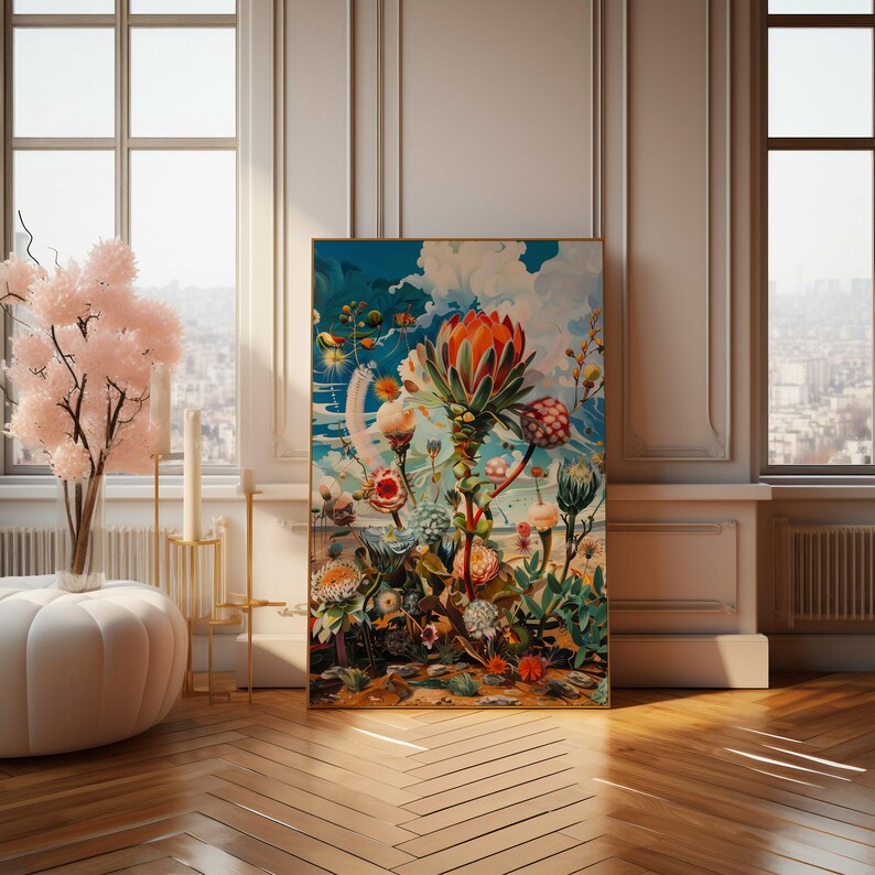 Whimsical Flower Landscape Poster - Dreamlike Botanical Art Print - Etsy