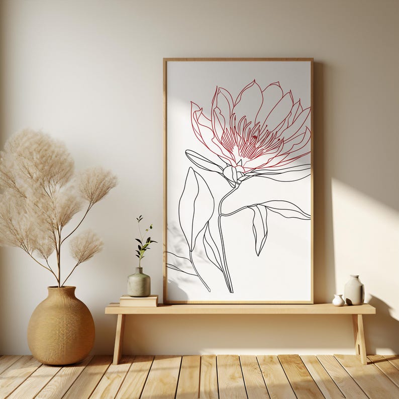 Modern Botanical Line Drawing Poster - Simple Flower Art Print - Etsy