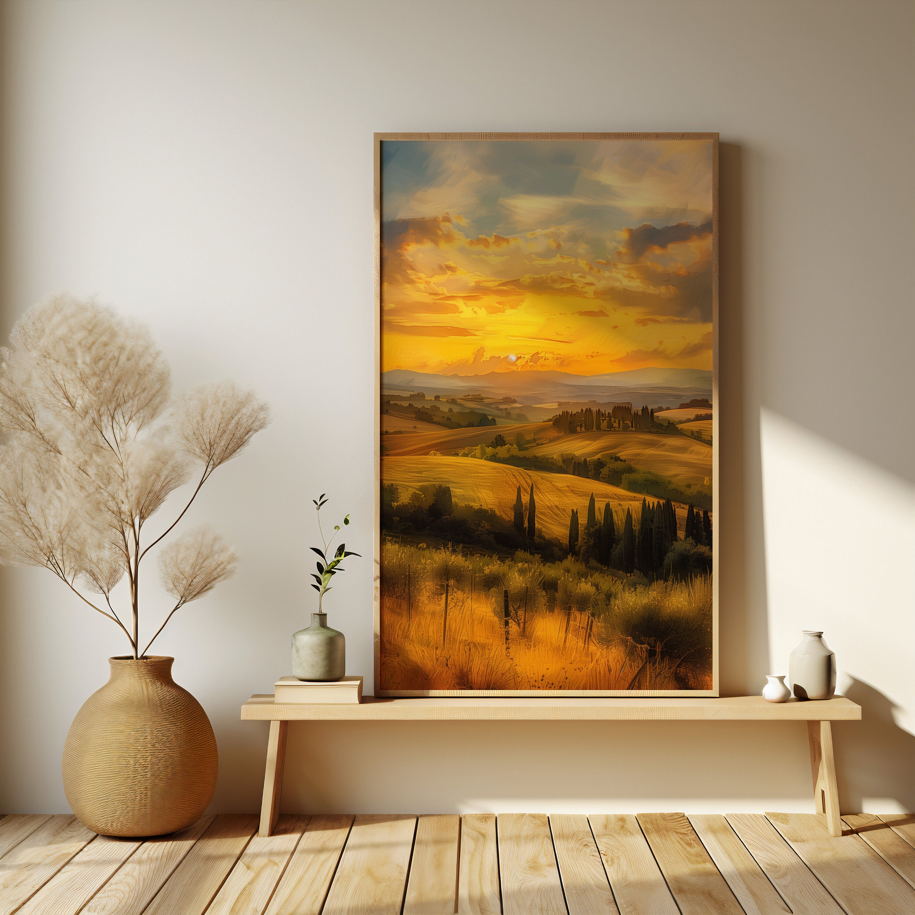 Tuscany Sunset Landscape Art Print - Rustic Italian Countryside Wall ...