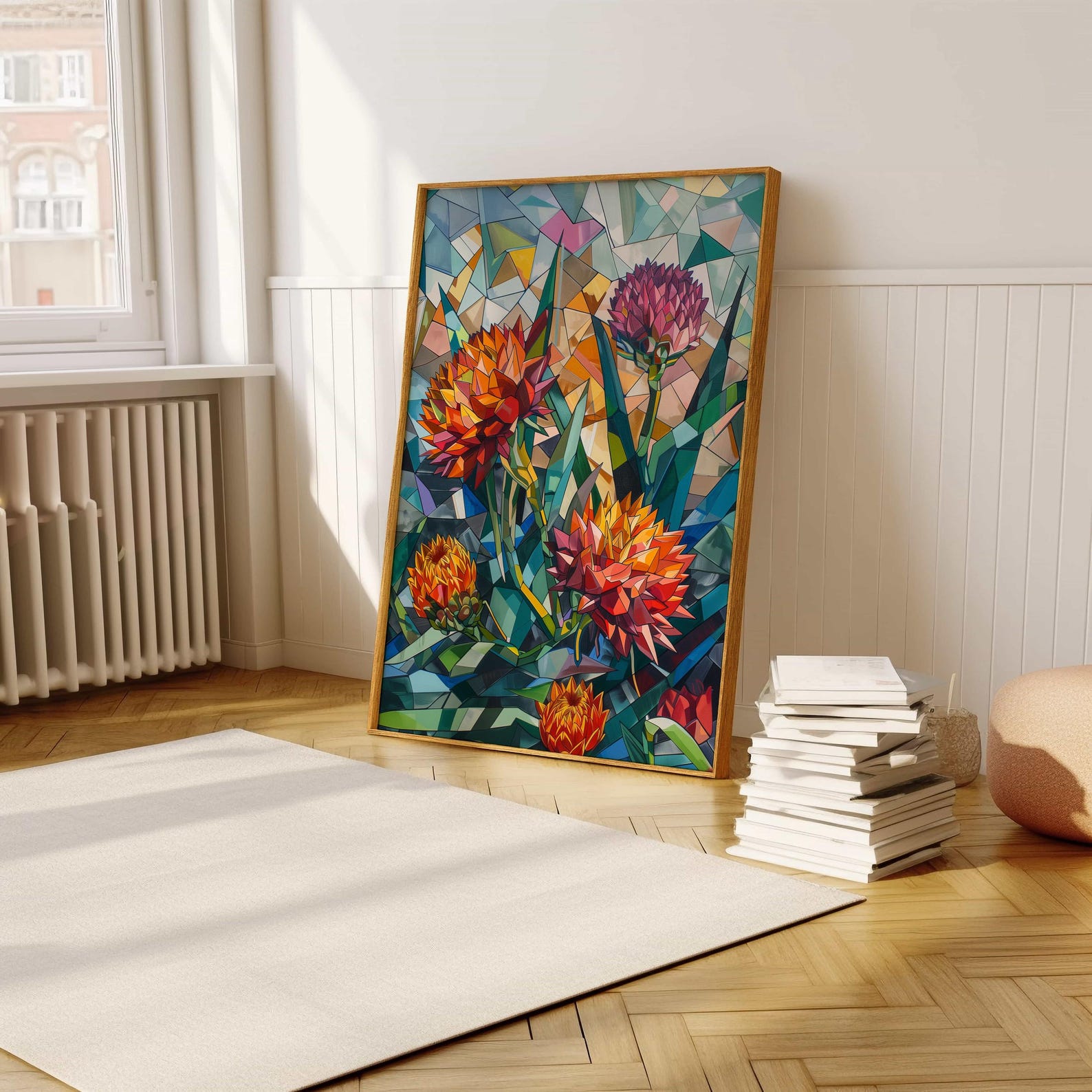 Vibrant Floral Geometric Poster - Modern Abstract Art for Wall ...