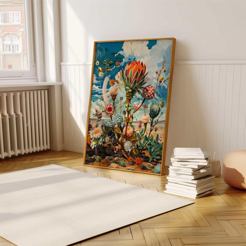 Whimsical Flower Landscape Poster - Dreamlike Botanical Art Print - Etsy