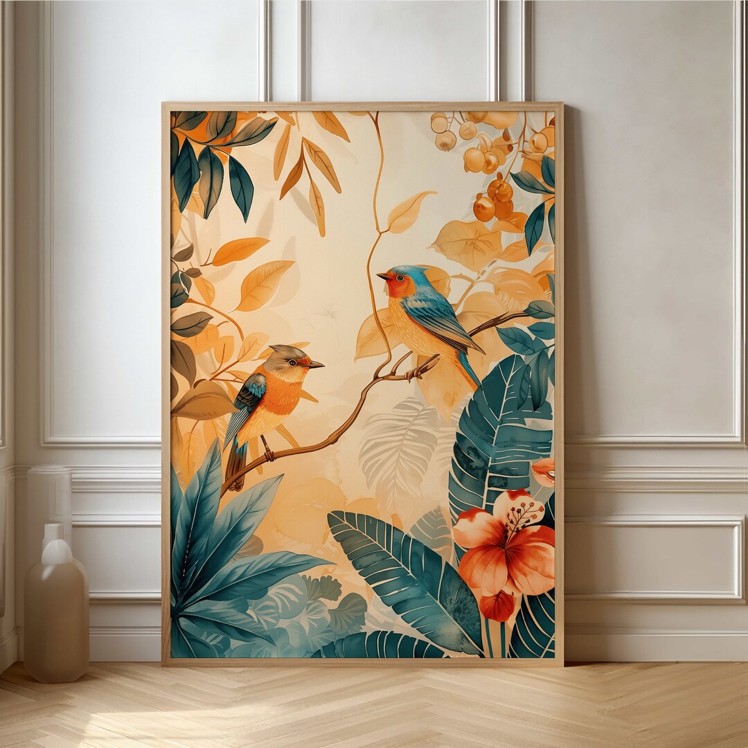 Colorful Birds in Botanical Garden Poster - Vibrant Nature Wall Art ...