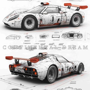 Vintage Race Car Poster - Technical Sketch Artwork for Auto Enthusiasts ...