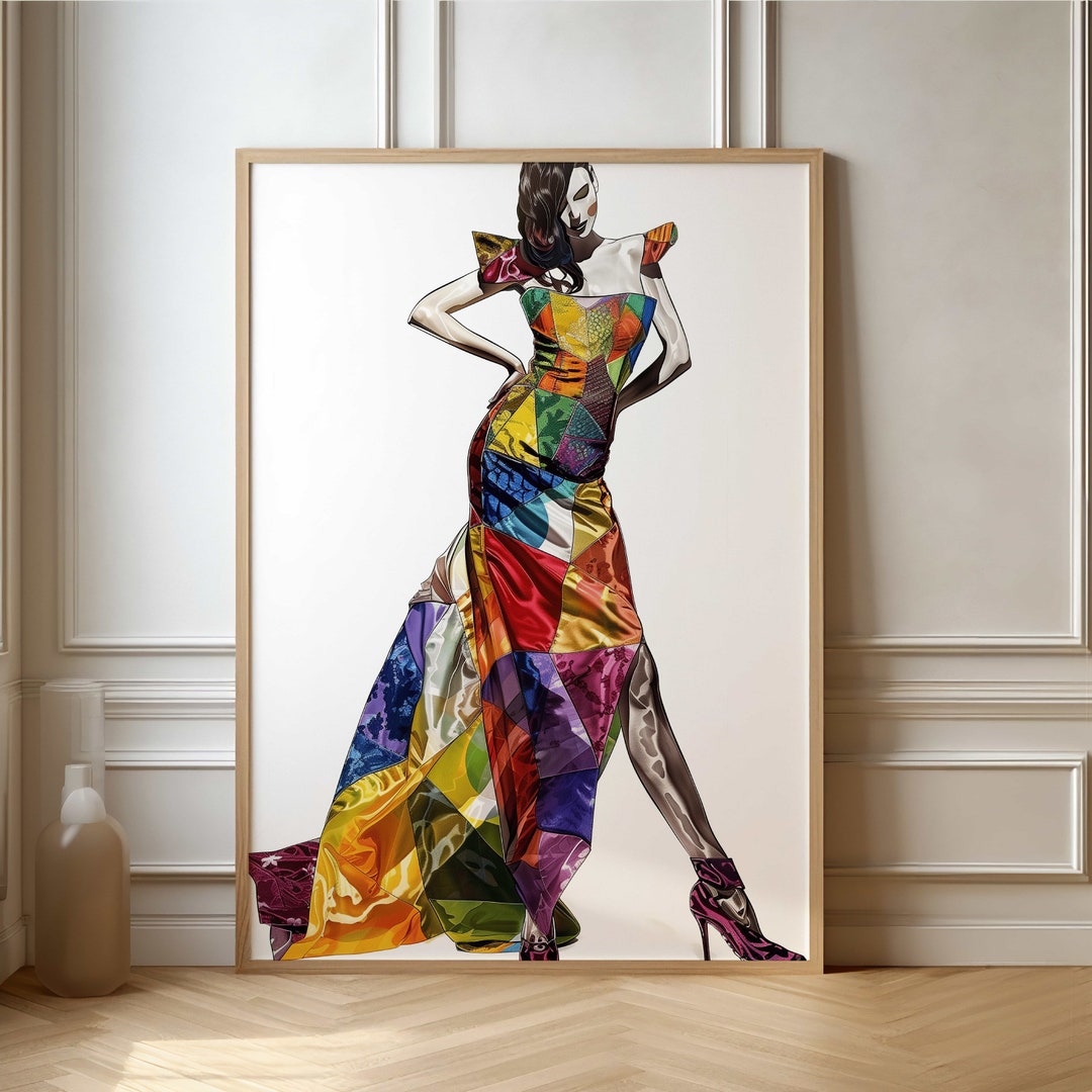 Vibrant Fashionista Silhouette - Colorful Couture Wall Art, Modern ...