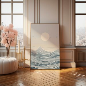 Calming Beach Scene Poster - Minimalist Ocean Wave Art for Home and ...