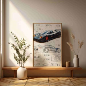 High-performance Car Blueprint Poster - Stylish Automotive Sketch Decor ...