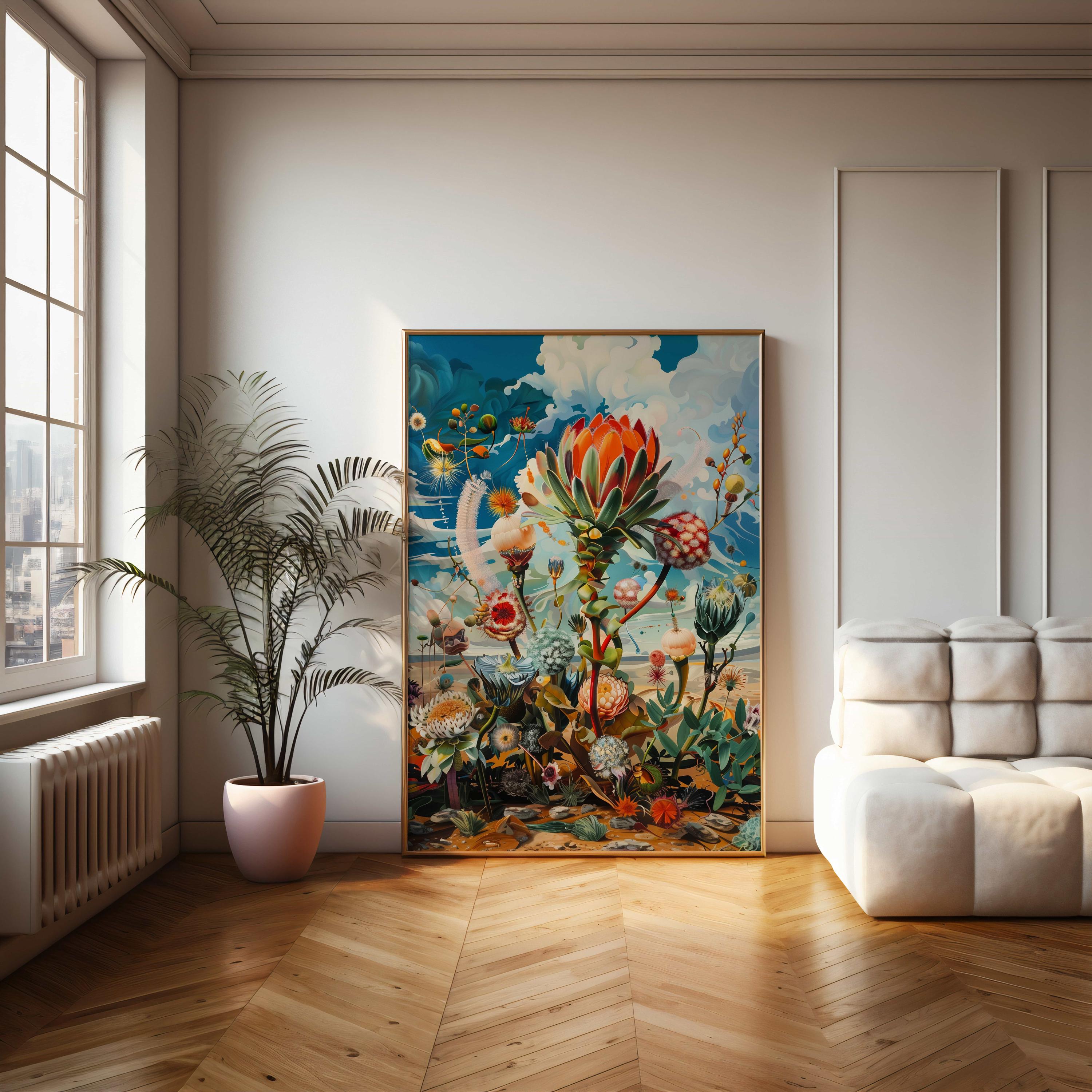 Whimsical Flower Landscape Poster - Dreamlike Botanical Art Print - Etsy