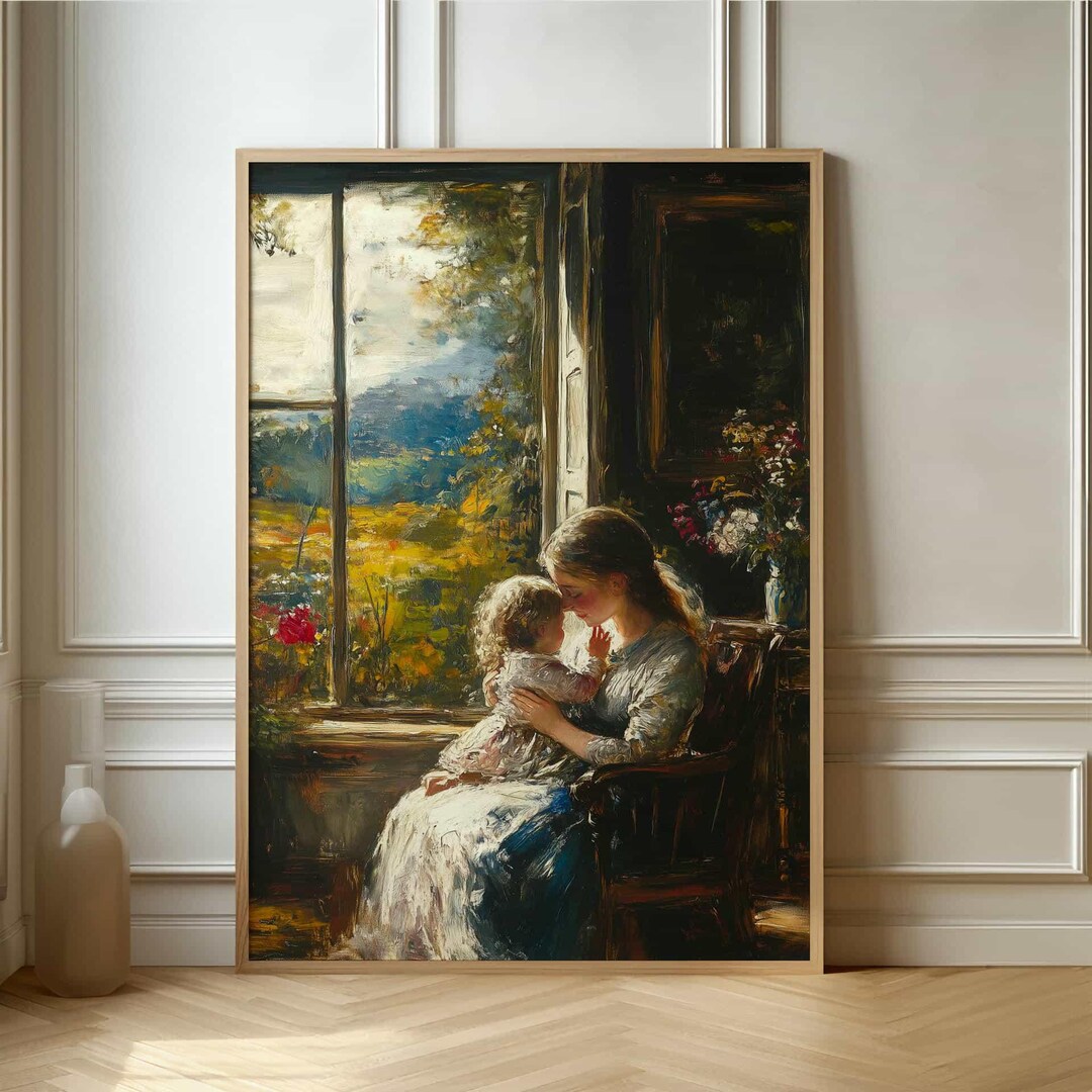 Mother and Child Poster - Romantic Impressionist Painting for Home ...