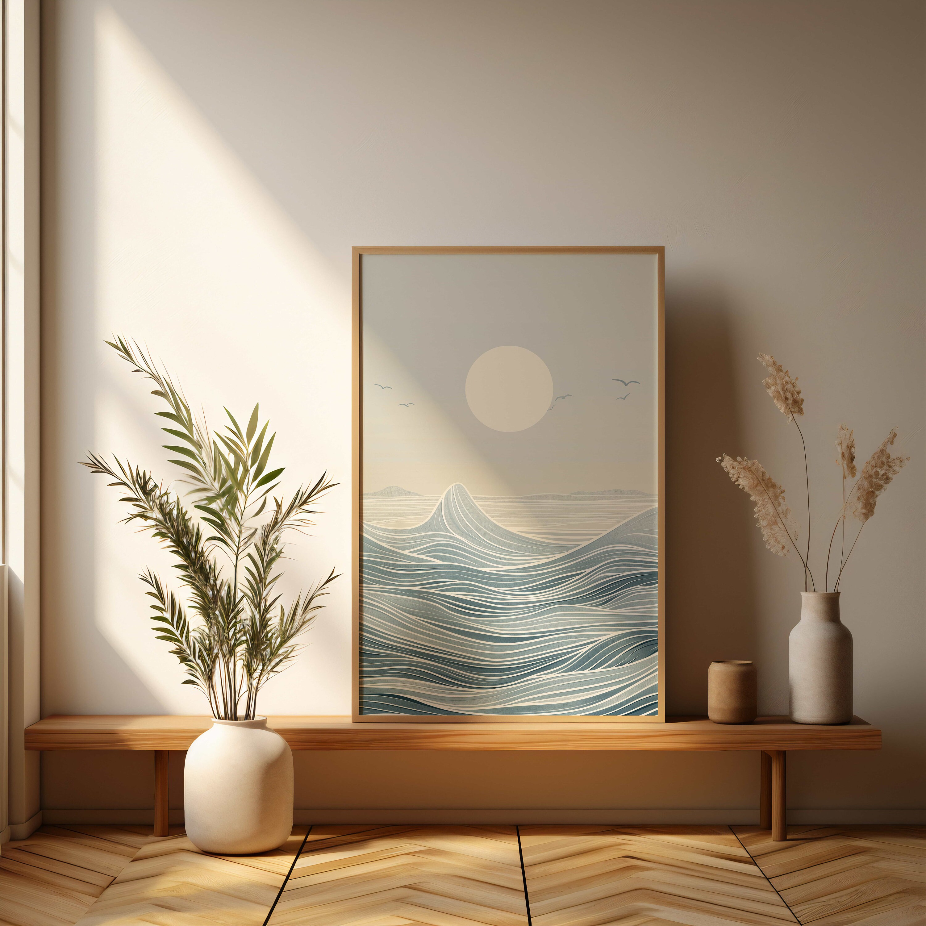 Calming Beach Scene Poster - Minimalist Ocean Wave Art for Home and ...