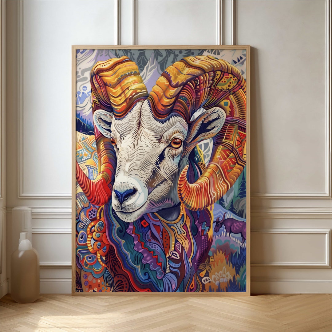 Psychedelic Ram Poster - Bold and Abstract Animal Wall Art - Etsy