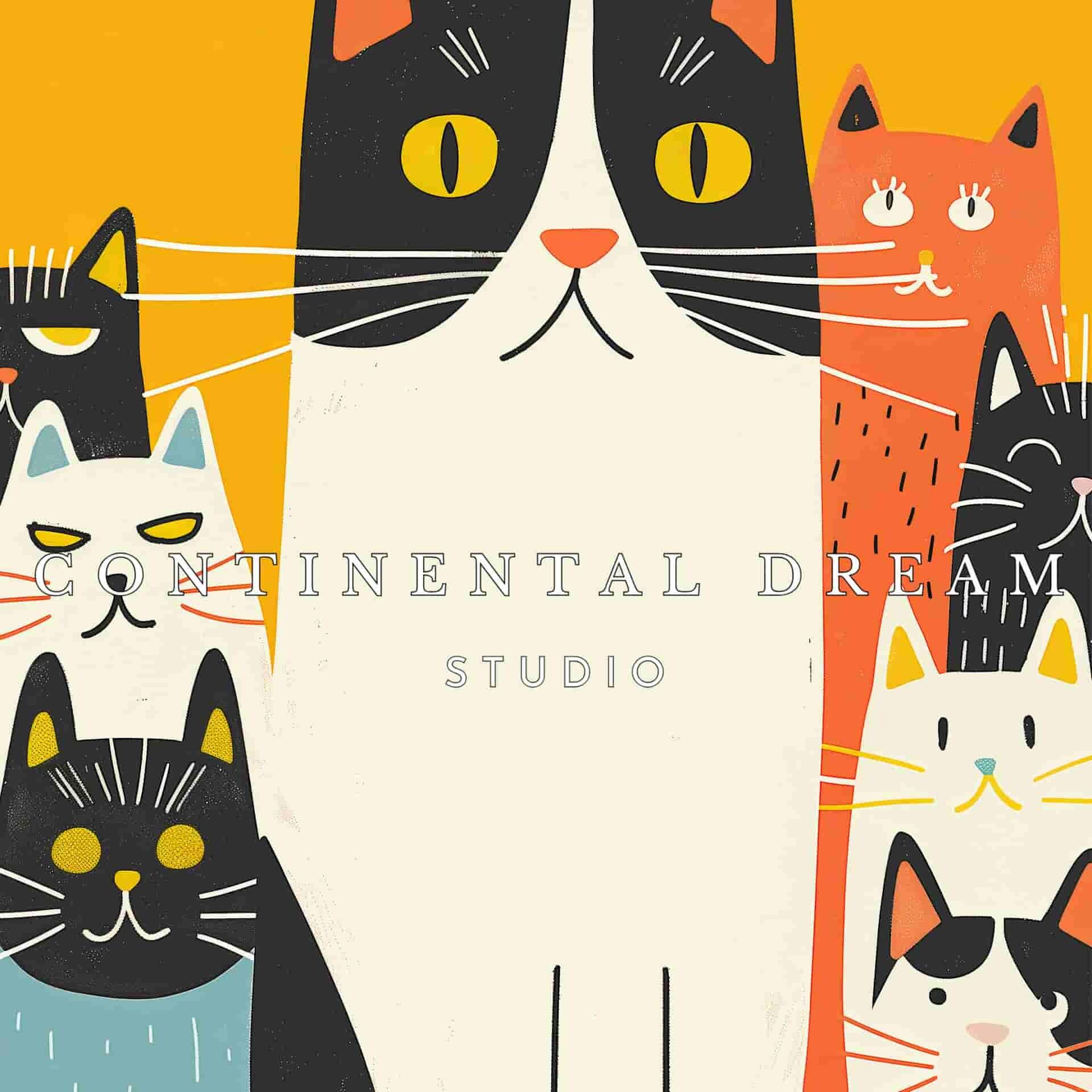 Whimsical Cat Family Poster - Modern Illustration Wall Art for Cat ...