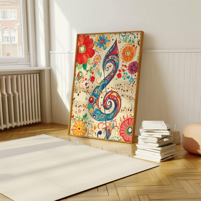 Floral Treble Clef Art Print – Vibrant Music Room Decor - Etsy