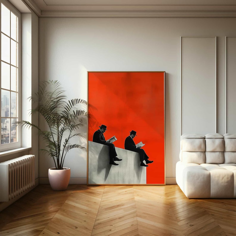 Retro Surrealism Poster - Unique Men on Edge Art Print for Living Room ...