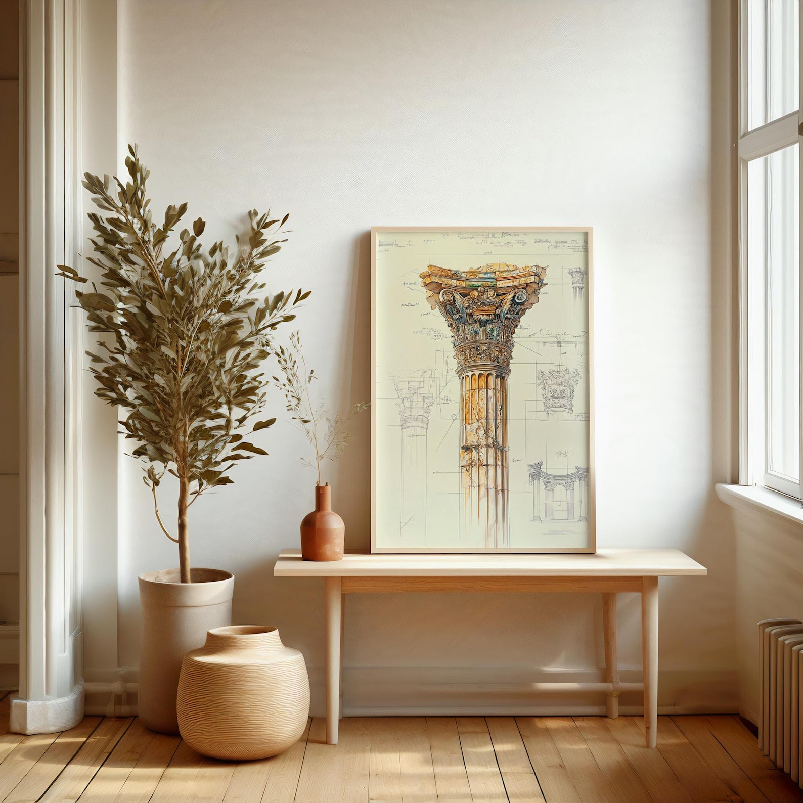 Architectural Column Blueprint Poster - Detailed Sketch Art Print ...