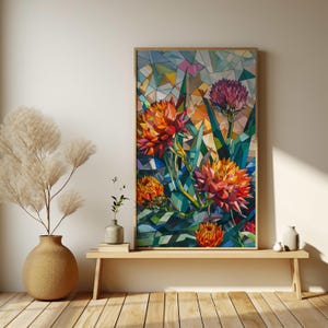 Vibrant Floral Geometric Poster - Modern Abstract Art for Wall ...