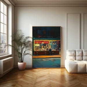 Vintage Diner Art Poster - Nighttime Cityscape in Retro Style Wall ...